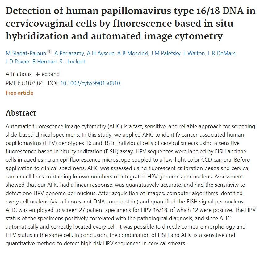 Detection Of Human Papillomavirus Type 16/18 DNA In Cervicovaginal ... Detection Of Human Papillomavirus Type 16/18 DNA In Cervicovaginal ...